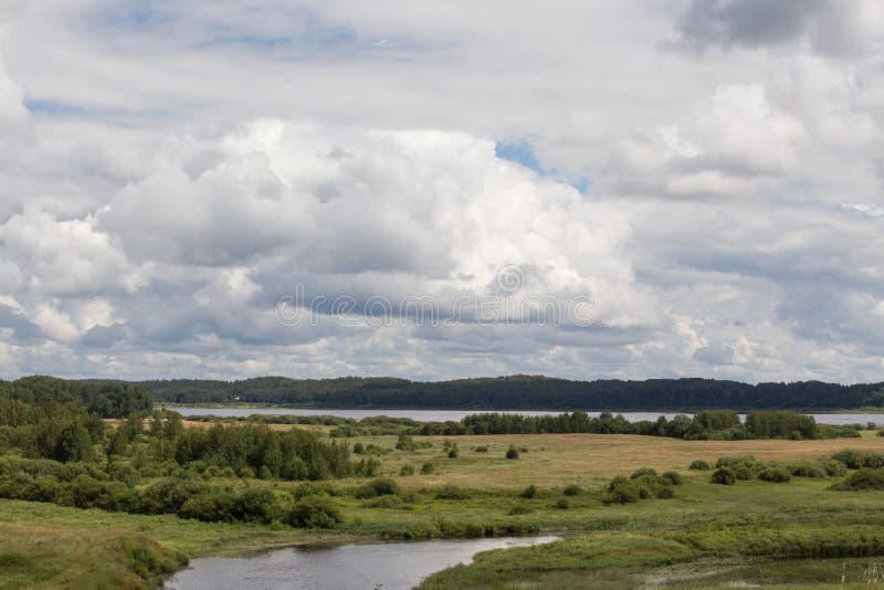 Summer Landscape of a River on a Plain Under Beautiful Clouds Stock ...