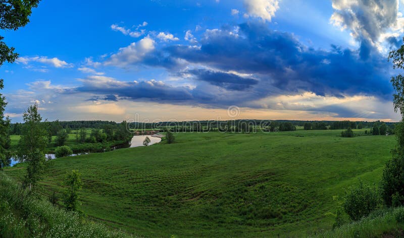 Summer Landscape, Russian Field, the River Stock Photo - Image of ...