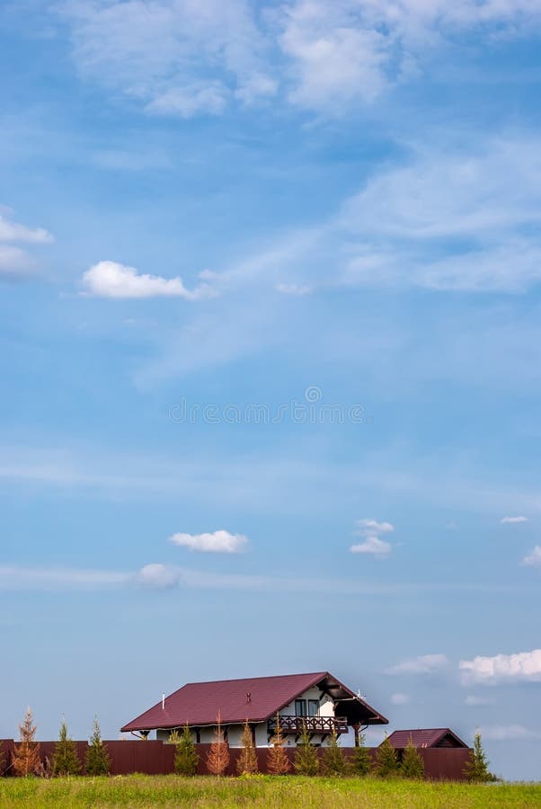 Cottages in the Field by the Sea Stock Photo - Image of beautiful ...