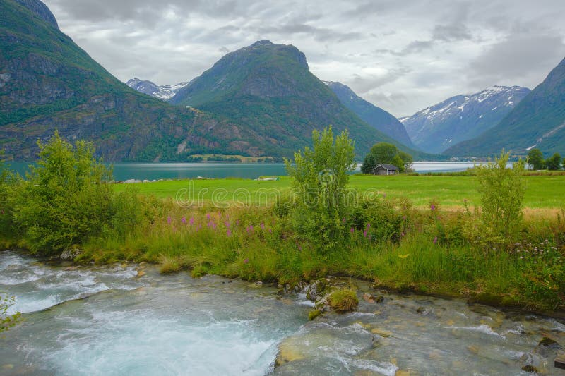 Summer Landscape in Stryn Norway Stock Image - Image of blue, coast ...