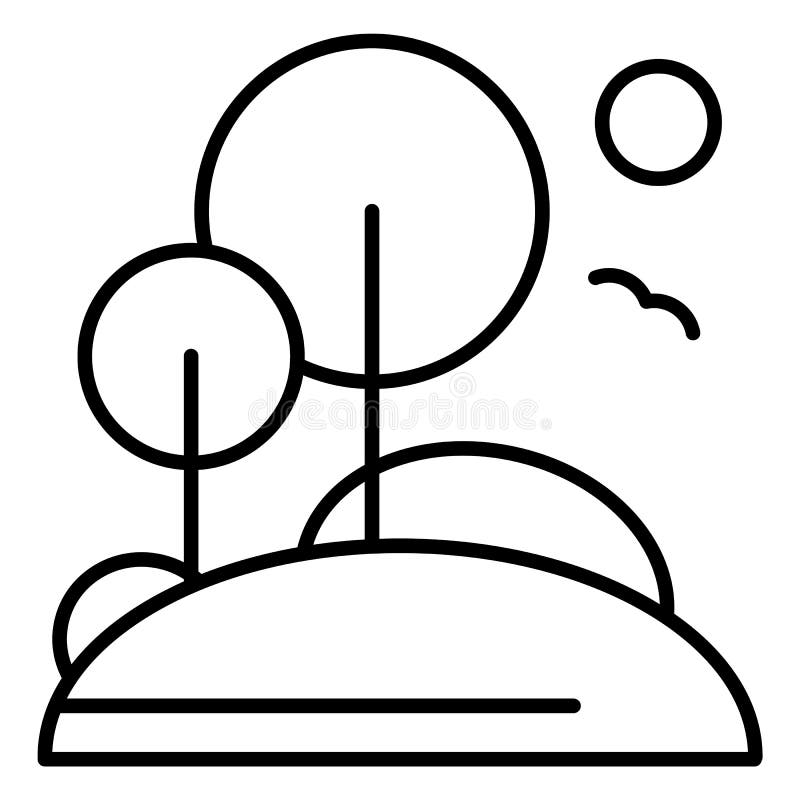 Summer Landscape. Tree, Field, Slide, Sun, Bird, Sky. Landscape Icon ...