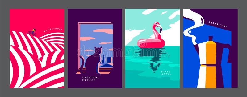 Summer Layout Set, Poster Banner Template, Flat Vector, Colorful ...