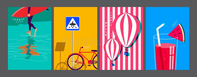 Summer Layout Set, Poster Banner Template, Flat Vector, Colorful ...