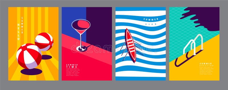Summer Layout Set, Poster Banner Template, Flat Vector, Colorful ...