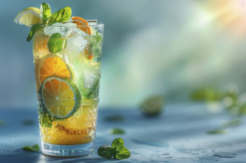 Summer Lemonade with Fresh Mint on Blue Background Stock Image - Image ...