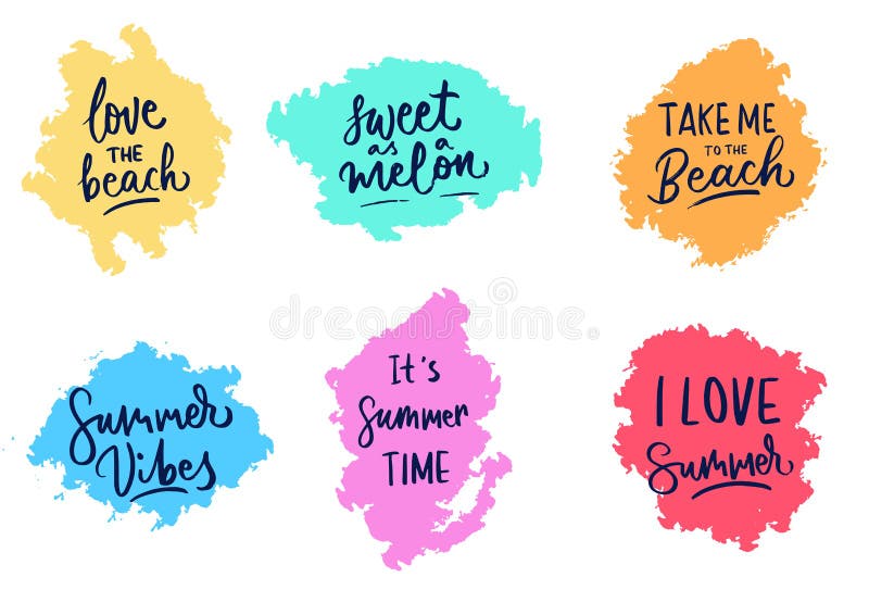 Summer Lettering Design Set Hand Drawn Stock Vector - Illustration of ...