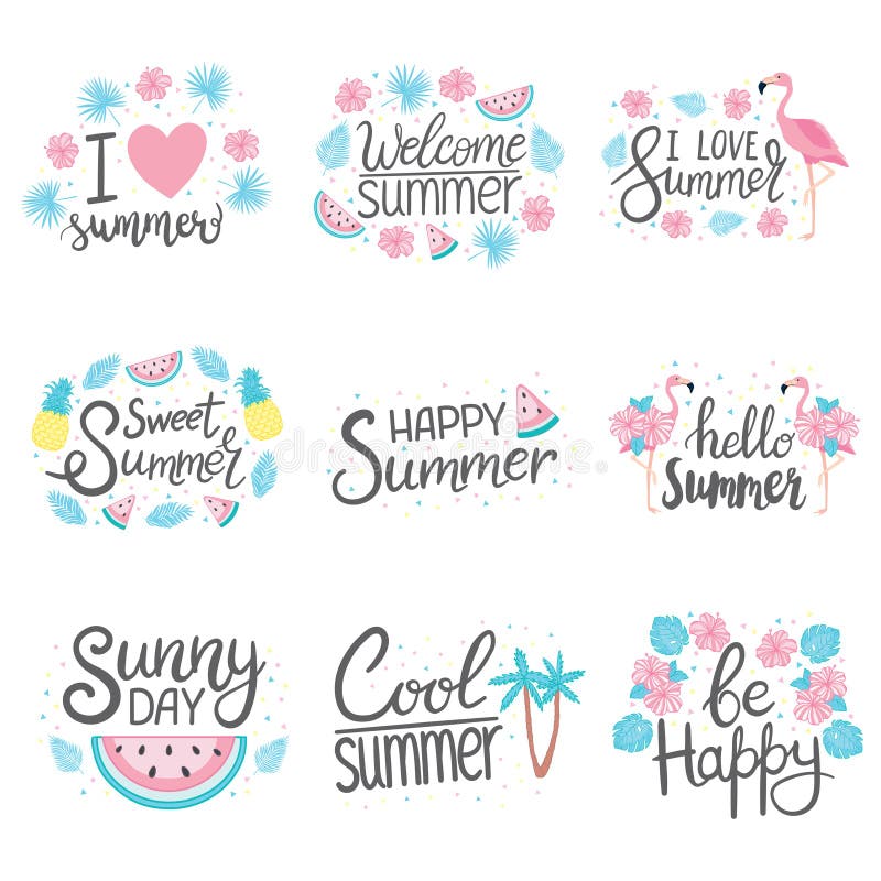 Summer Lettering Design Set - Hand Drawn Vector. Stock Vector ...