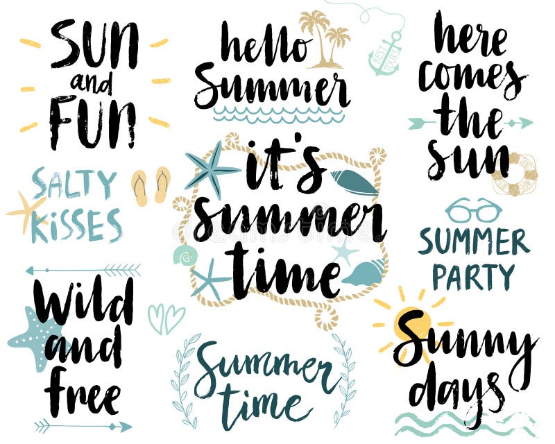 Summer Lettering Design Set - Hand Drawn. Stock Illustration ...