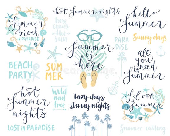 Summer Lettering Design Set - Hand Drawn Stock Vector - Illustration of ...