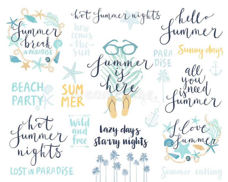 Summer Lettering Design Set - Hand Drawn Stock Vector - Illustration of ...