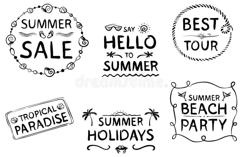 Hand Drawn Summer Typography Labels Stock Vector - Illustration of ...