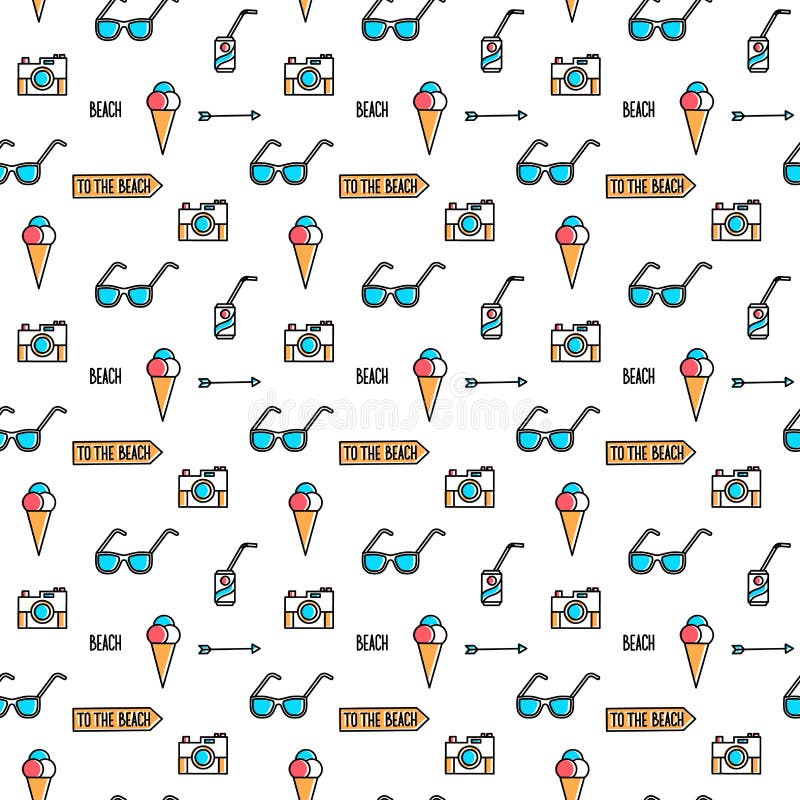 Summer Line Art Beach Pattern Stock Vector - Illustration of line ...