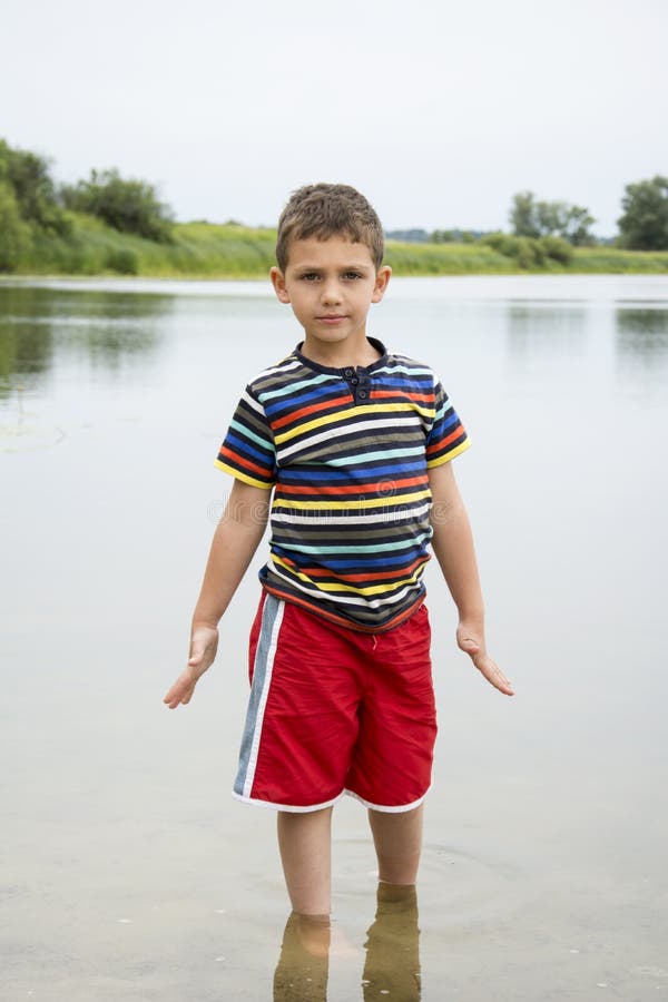 In Summer, a Little Boy in the River. Stock Image - Image of leisure ...