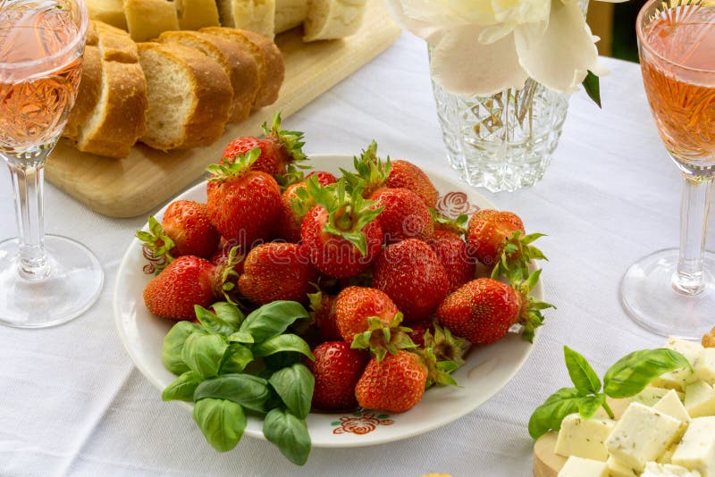 Summer Lunch Outdoors. Picnic Table Stock Photo - Image of sweet, basil ...