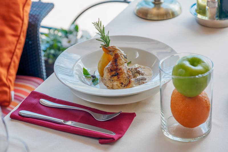 Summer Lunch with a Roasted Duck Leg and Wine Stock Photo - Image of ...