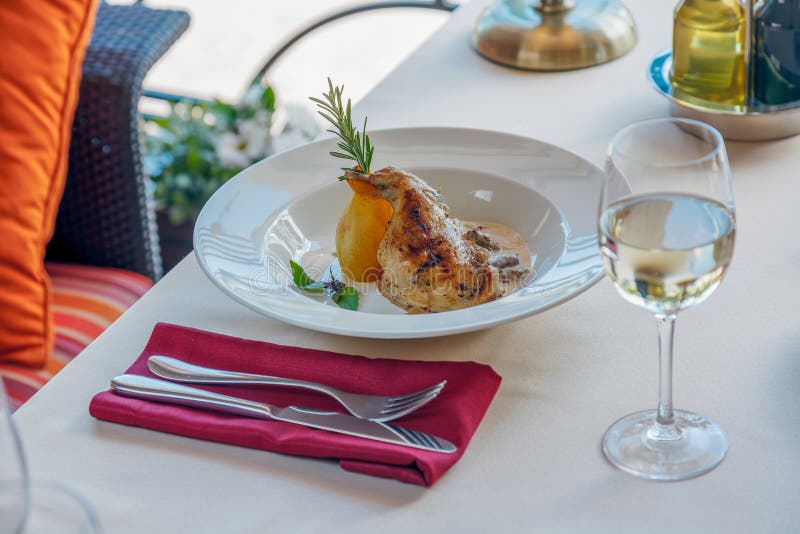 Summer Lunch with Wine and a Roasted Duck Leg Stock Image - Image of ...