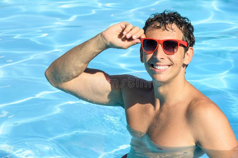 Summer man in pool stock image. Image of outdoors, holidays - 29202257