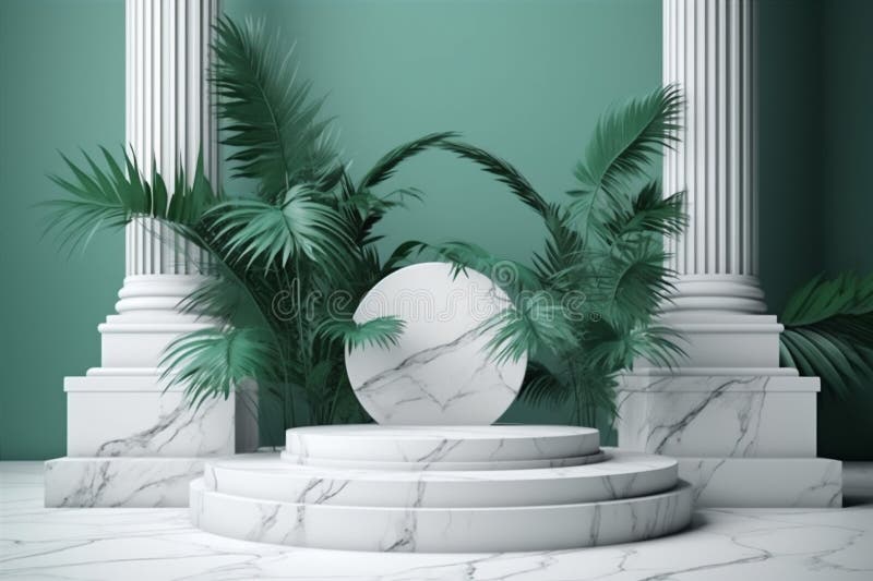 Mock Leaf Marble Design Space Platform Color Creative Podium Up Green ...