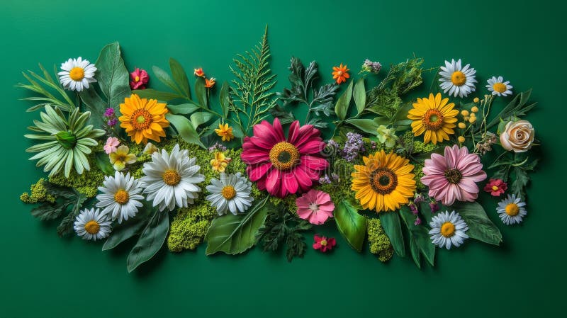 Summer Meadow-Themed Flower Display with an Open Central Space for Text ...