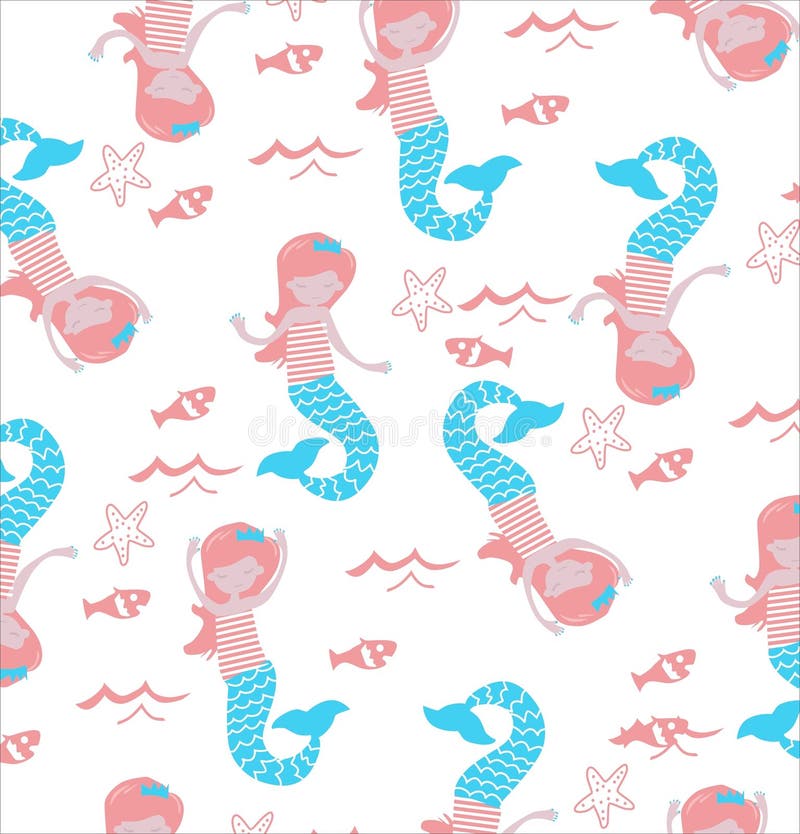 Summer Mermaid Sea All Over Pattern Print Vector Art Stock Vector ...