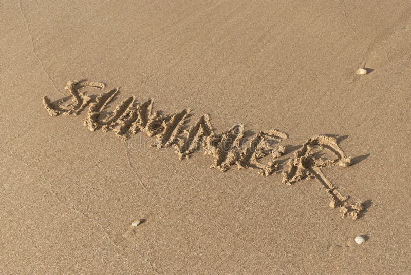 Summer Message on the Beach Sand Stock Photo - Image of sign, away ...