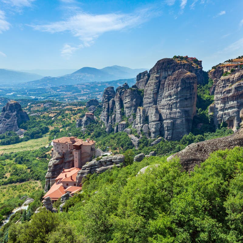 Summer Rocky Meteora Monasteries, Greece Stock Photo - Image of high ...