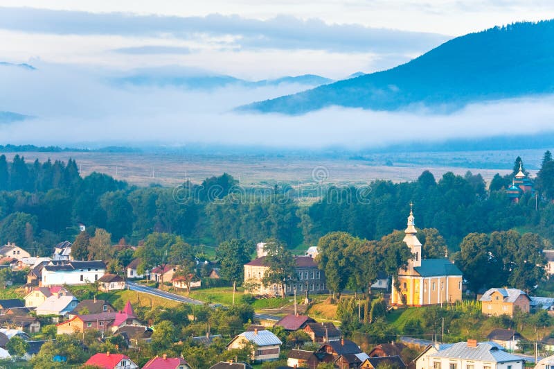 Summer Misty Morning Country View. Stock Image - Image of tranquil ...