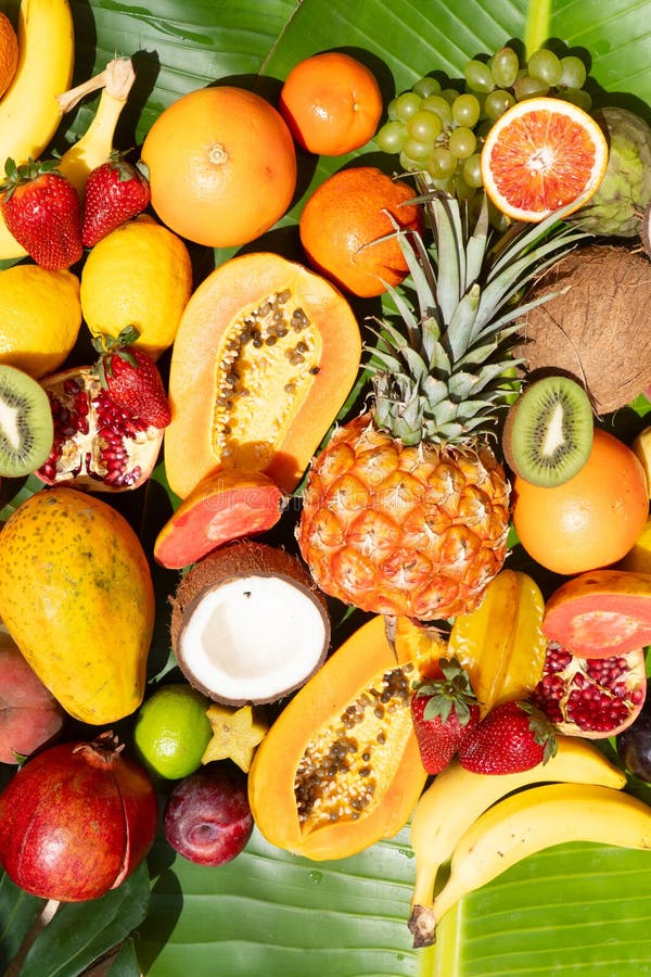 Summer Mix of Tropical Fruits Over White Stock Photo - Image of healthy ...