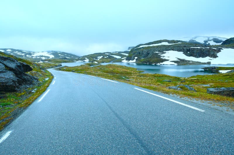 Summer Mountain with Lake and Road (Norway) Stock Photo - Image of hill ...