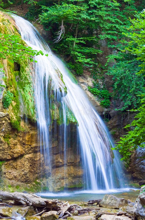 Summer mountain waterfall stock image. Image of brushwood - 17317069