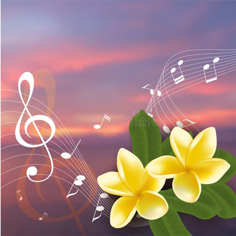 Summer Music Party Template with Realistic Frangipani, Notes and Key ...