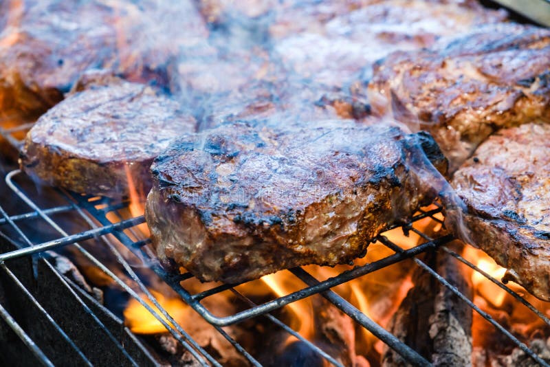 Summer Nature Grill Bbq Meat, Fire Garden Stock Photo - Image of ...