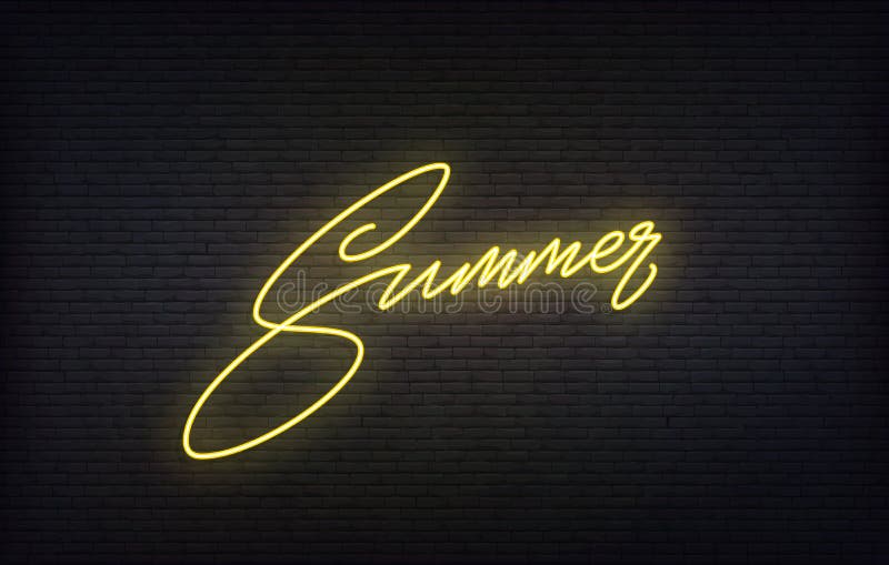 Summer Neon Sign. Glowing Yellow Lettering Summer Calligraphy Stock ...