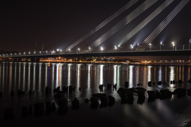 Summer Night City Light Reflections Over Water Stock Photo - Image of ...
