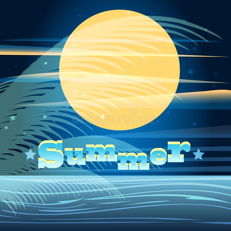 Summer night stock vector. Illustration of moon, scene - 41158331