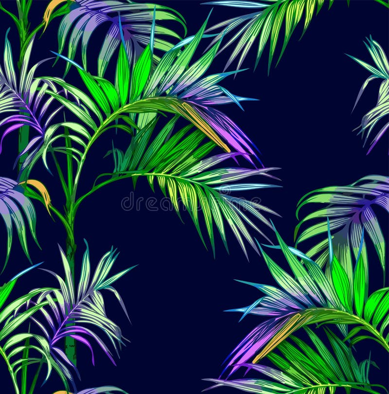 Summer Night. Palm Tree in the Night. Seamless Pattern. Stock Vector ...