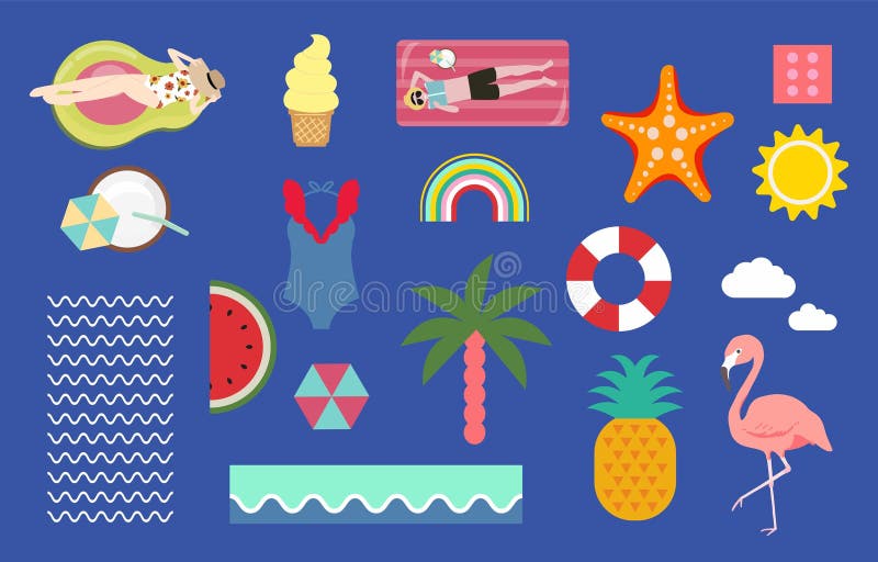 Summer Object with Watermelon,pineapple,sun,beach.illustration Vector ...