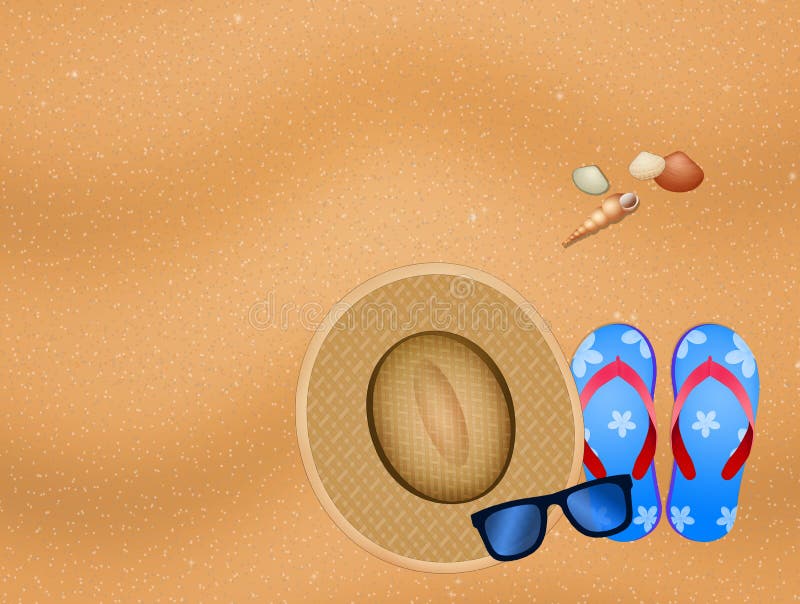 Summer Objects on the Beach Stock Illustration - Illustration of flops ...