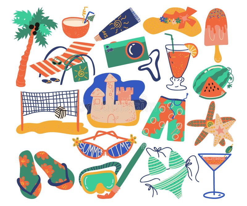 Summer Objects for Beach Resort and Vacation Activity Vector Set Stock Vector - Illustration of ...
