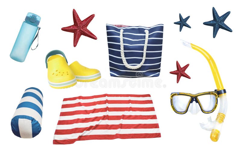 Summer Objects Collage,beach Items Set Isolated. Holiday Vocation Set ...