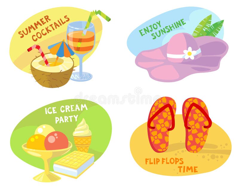 Summer Objects Set. Beach Collection with Palms and Fruits Stock Vector ...