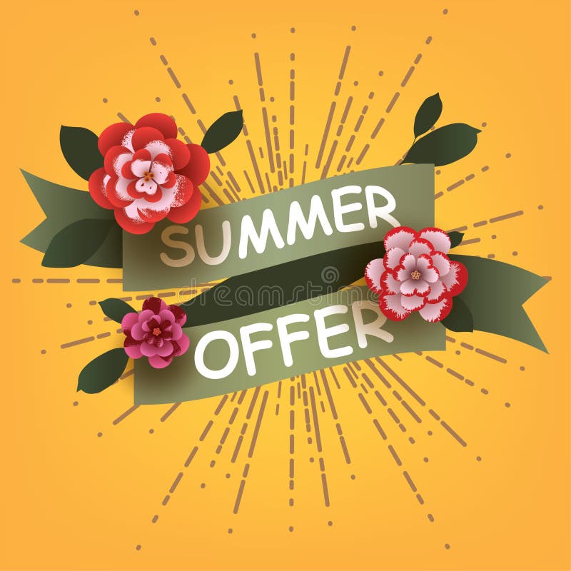 Summer Offer Card with Flowers Elements. Stock Vector - Illustration of ...