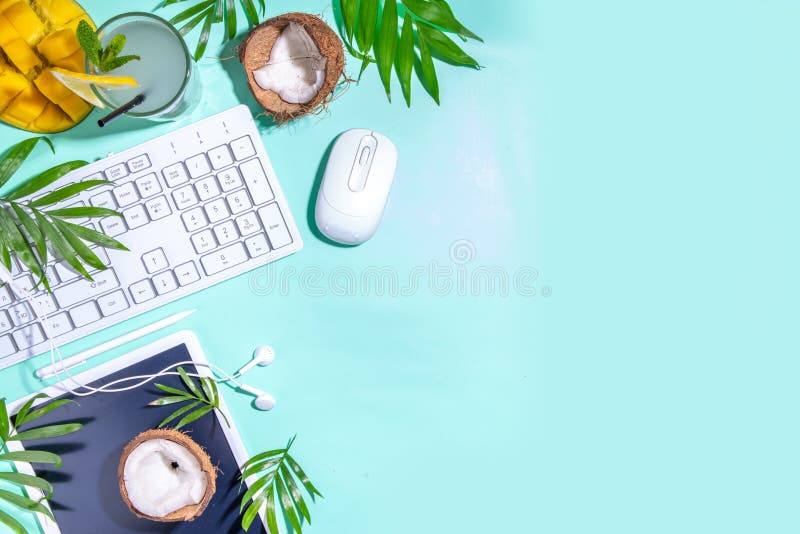 Summer office table stock photo. Image of home, freelance - 243519760
