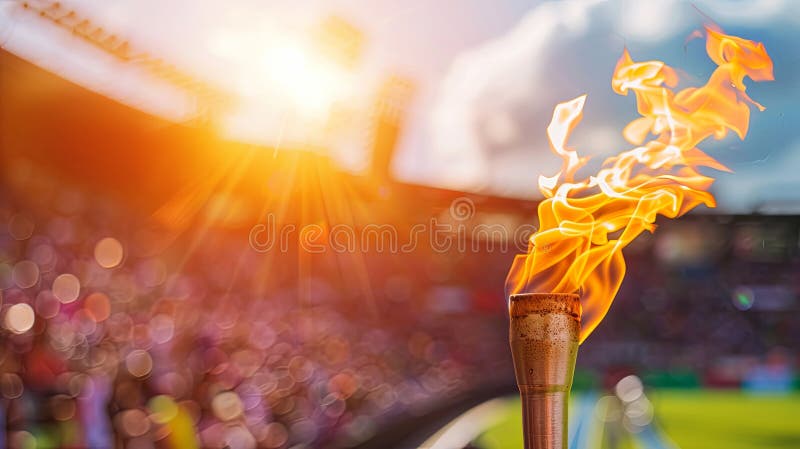 Summer Olympic Games Concept - Torch with Fire in Sunny Day with Copy ...