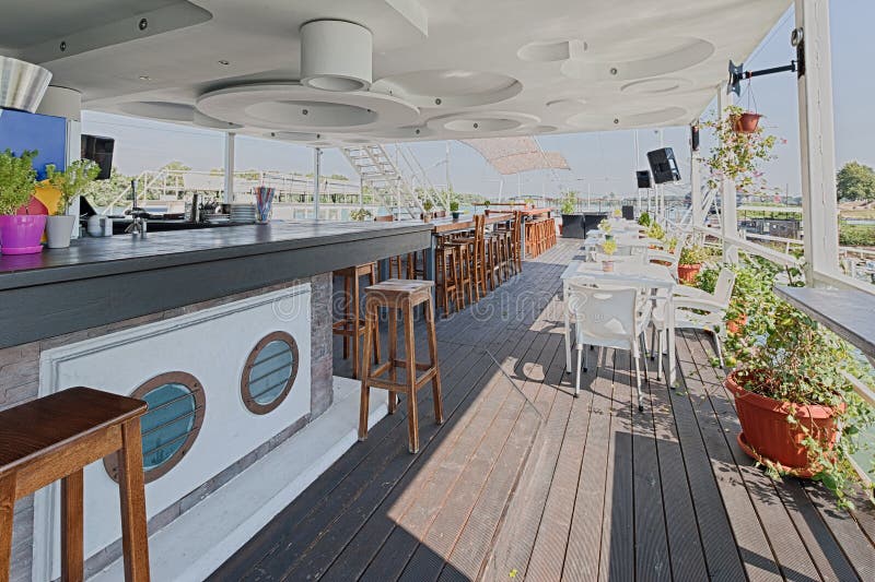 Summer Outdor Restaurant on the River Bank Stock Photo - Image of city ...