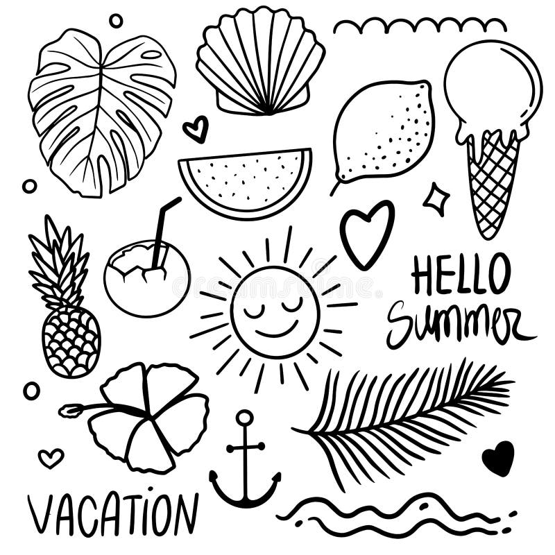 Summer Outline Theme. Vector Isolated Illustration in Hand Drawn Style ...