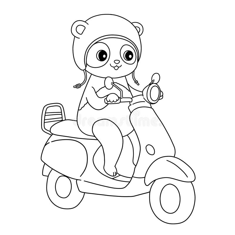Summer Panda on Moped in Helmet Coloring Page Stock Illustration ...