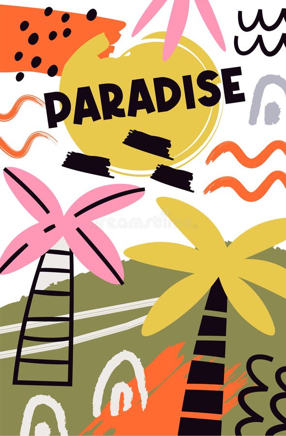 Summer Paradise Hand Drawn Poster Stock Vector - Illustration of ...