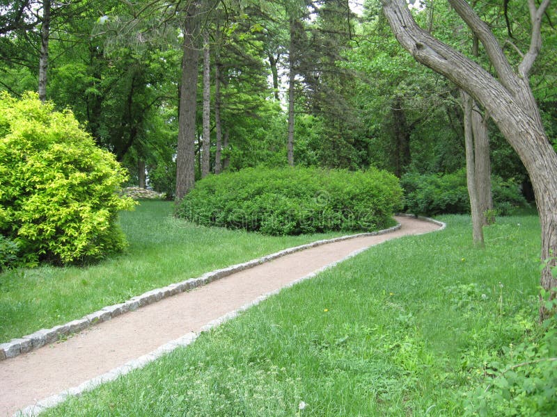 Summer Park with Pathway between Green Trees Stock Image - Image of ...