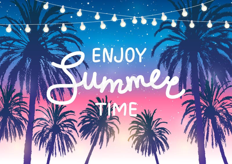 Summer Party Background with Palm Trees on Sunset Sky Stock Vector ...